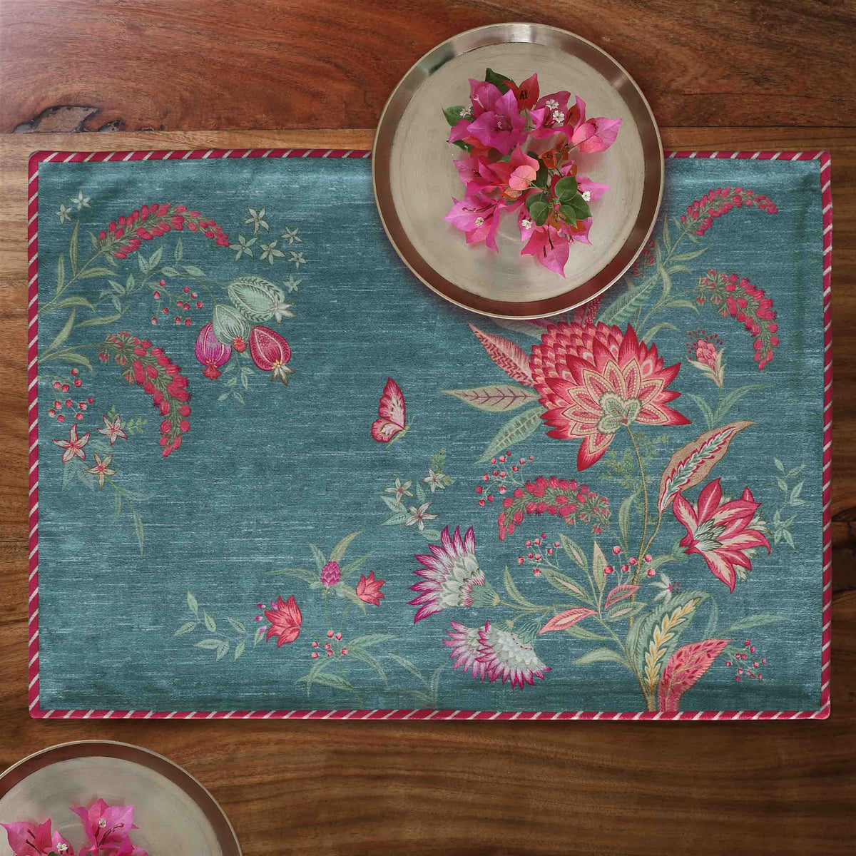 Buy Wild Flower Table Mat - Aqua At Kainaat Design