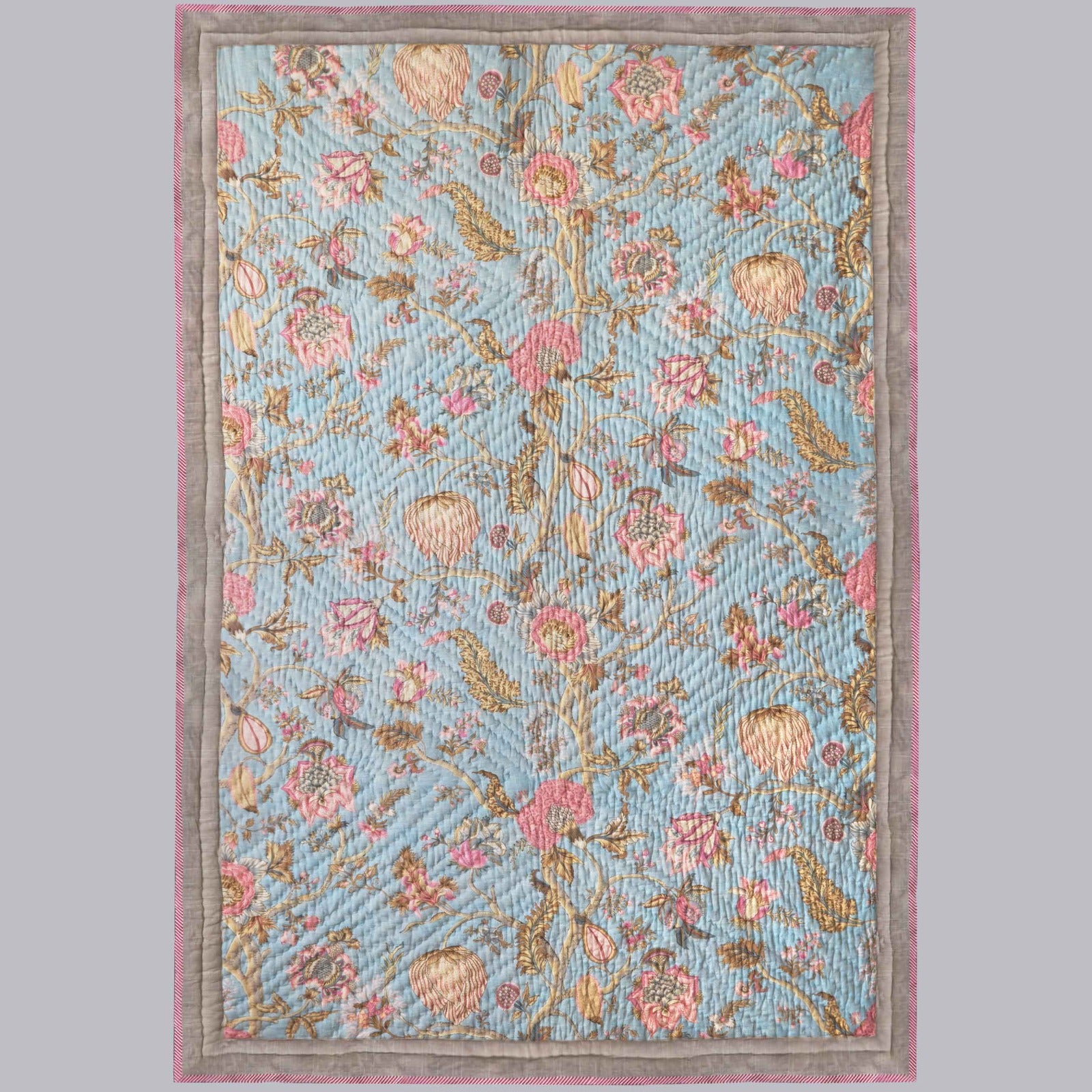 Buy Tree of Life Hand Quilted Muslin Quilt Blue At Kainaat Design