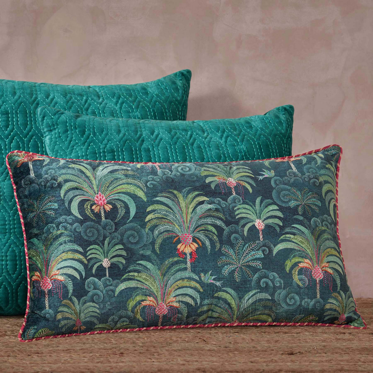 Buy Coromandel Palm Cushion Cover - Emerald Lumbar at Kainaat Design