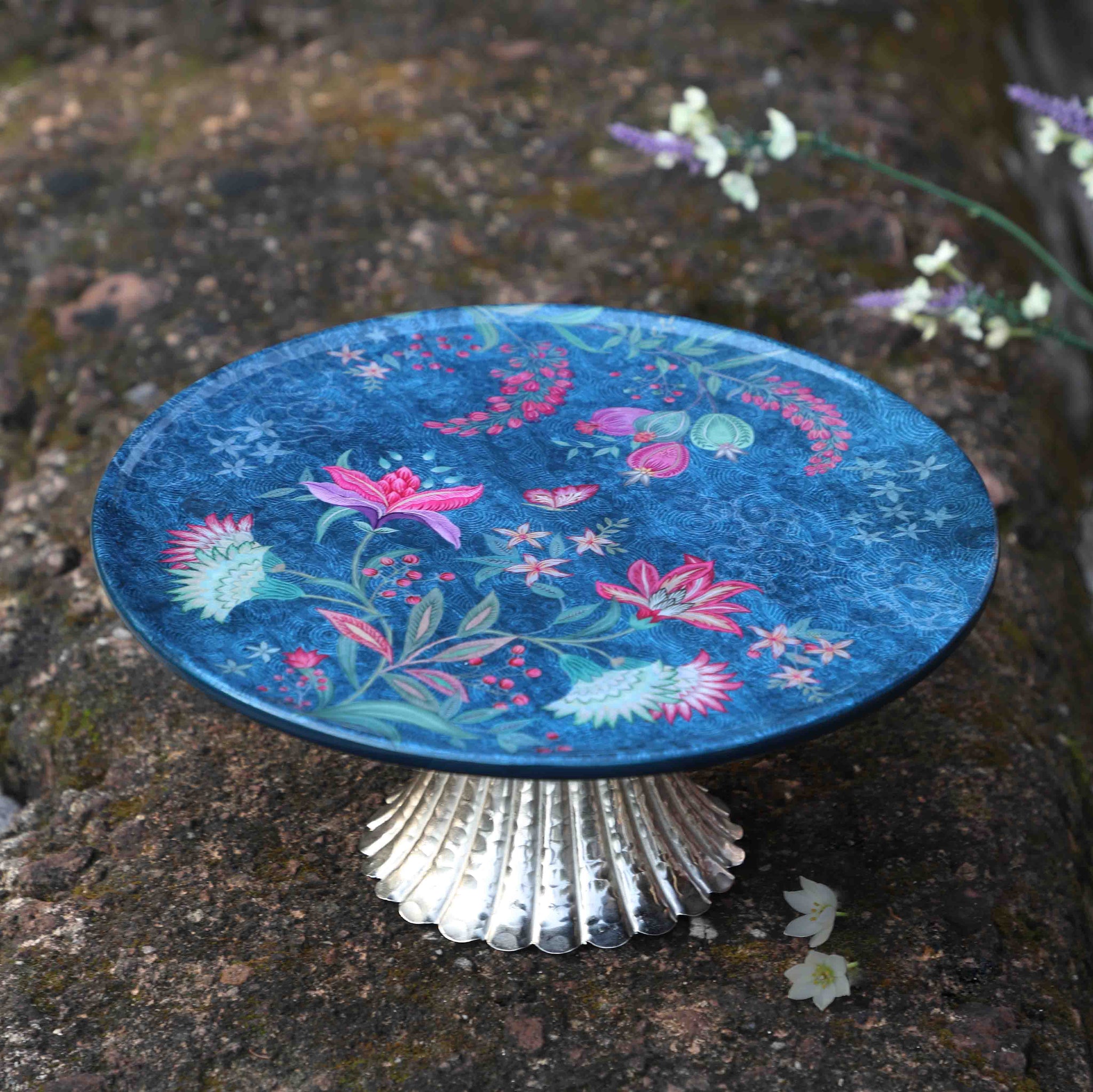 Buy Wild Flower Cake Stand - Blue Large At Kainaat Design