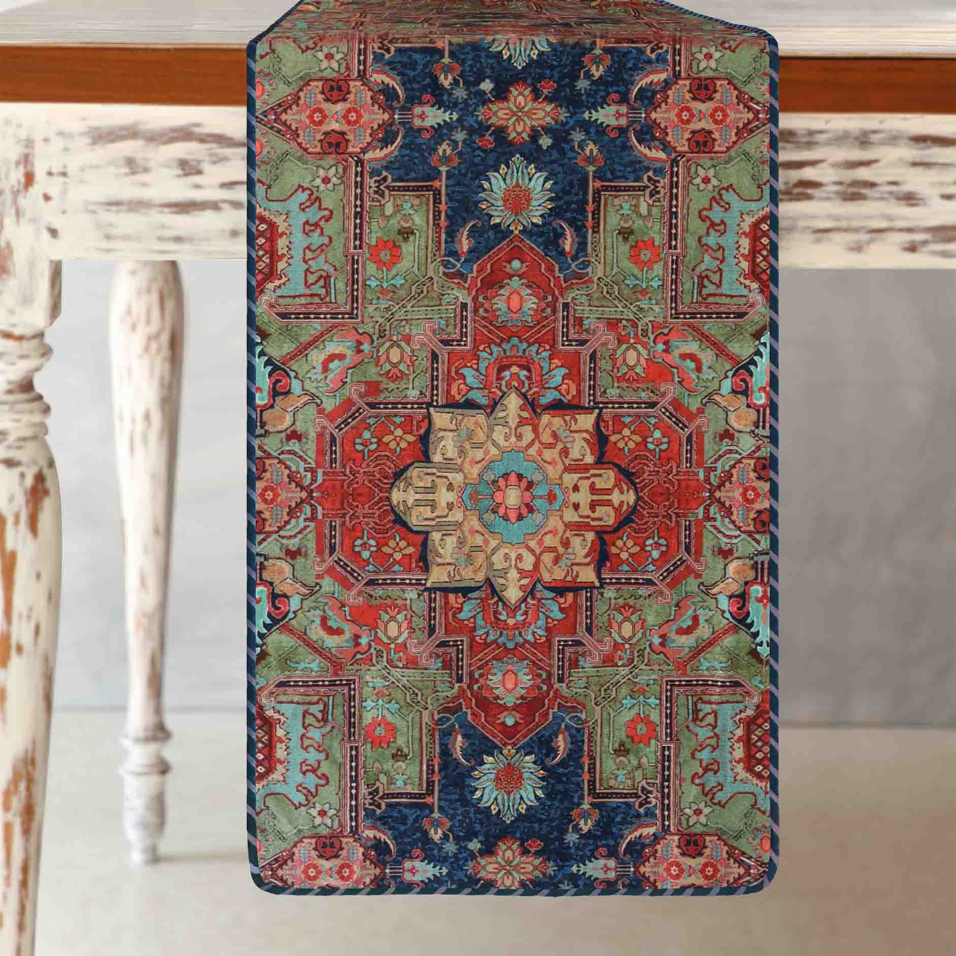 Buy Kilim Table Runner - Rust Green At Kainaat Design